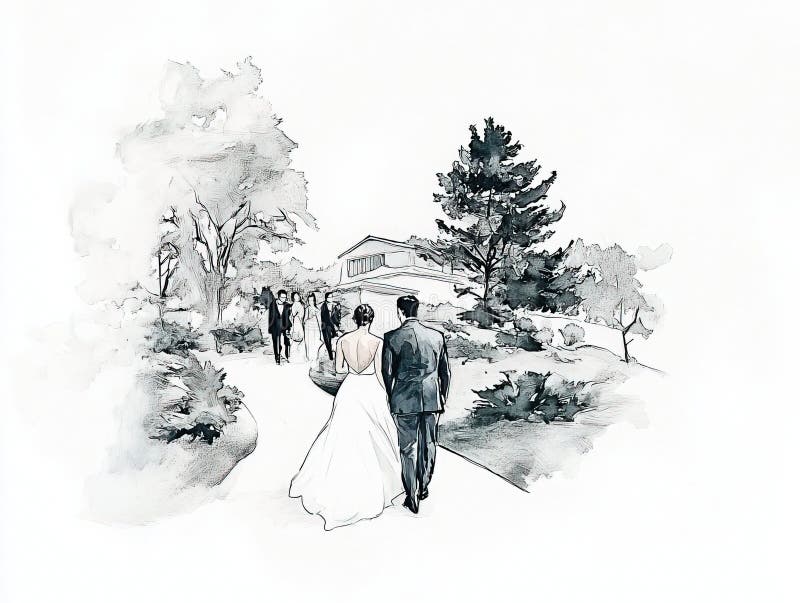 Wedding Sketch: a Romantic Depiction of a Wedding Scene, Capturing Love ...