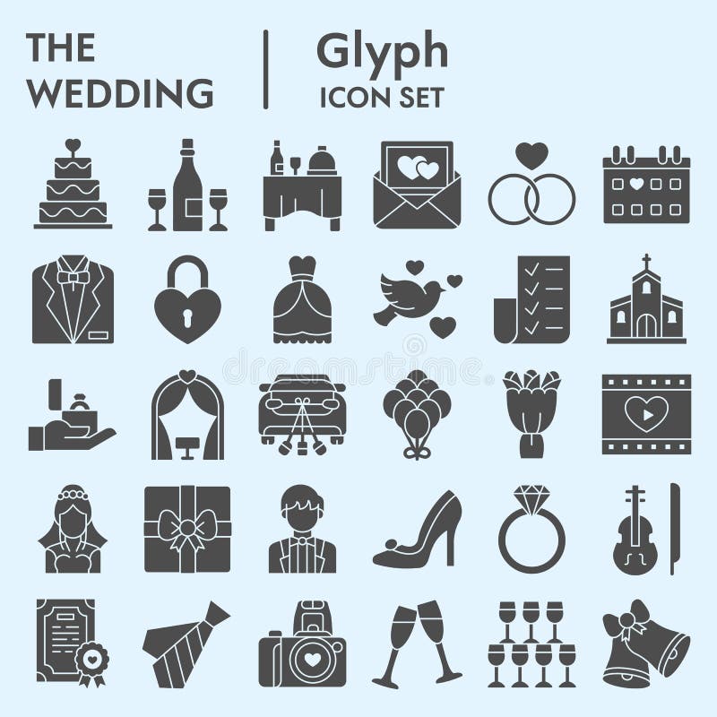 Wedding Solid Icon Set. Getting Married Collection, Vector Sketches ...