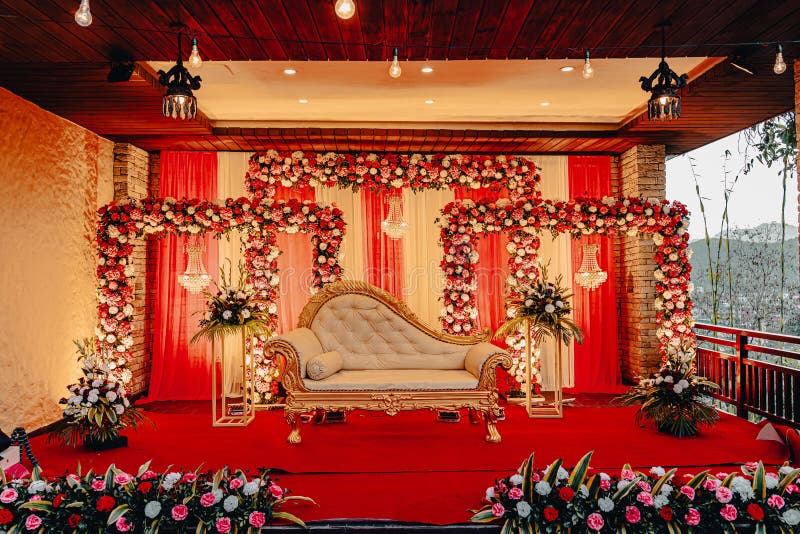 Red And Gold Wedding Stage Decorations