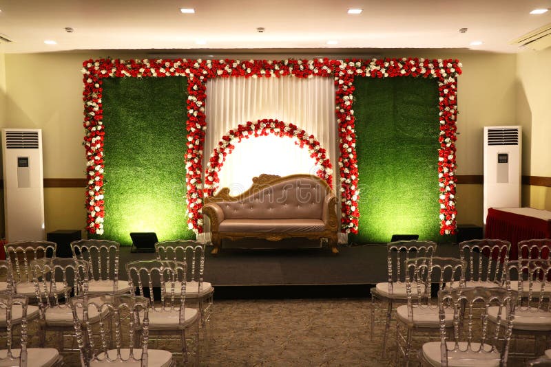 Wedding stage decoration stock image. Image of chair - 214455563