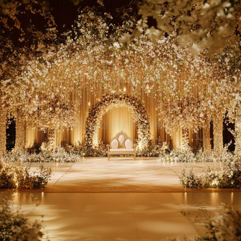 The Wedding Stage Features Elegant Decor, Complete with an Ornate ...