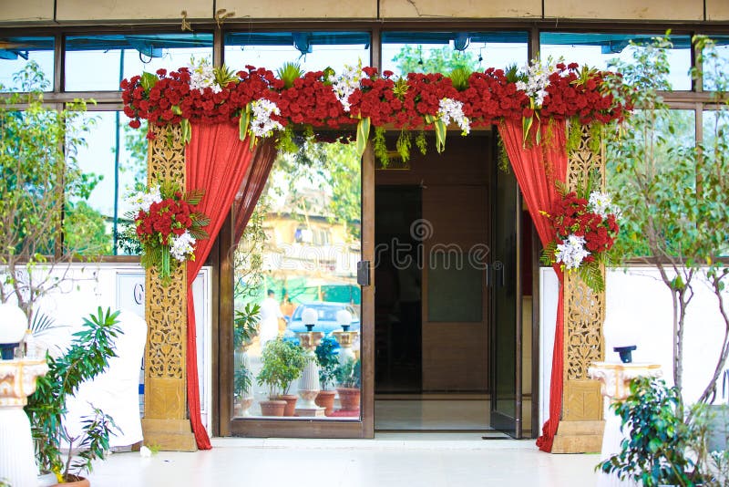 Wedding Stage of Flowers Disign Stock Image - Image of indoor ...