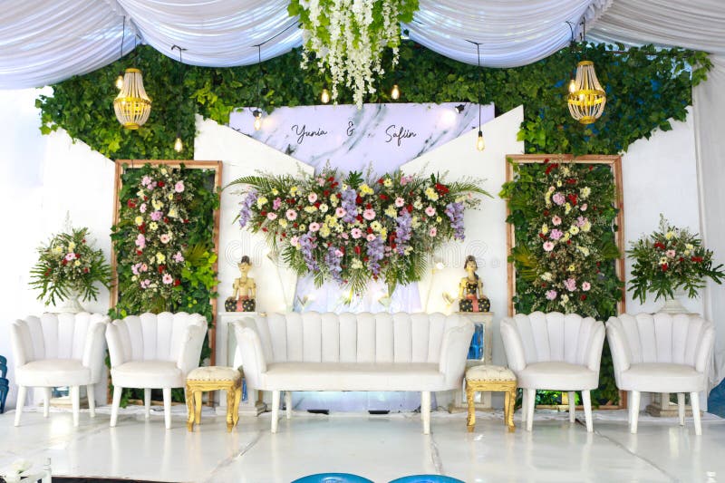 Wedding Stage with White Theme and Flower Decorations Stock Image ...