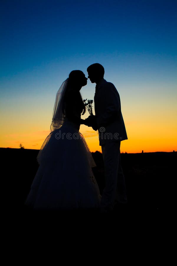 Bride & Groom Married Couple Sunset Beach Wedding Stock Image - Image ...