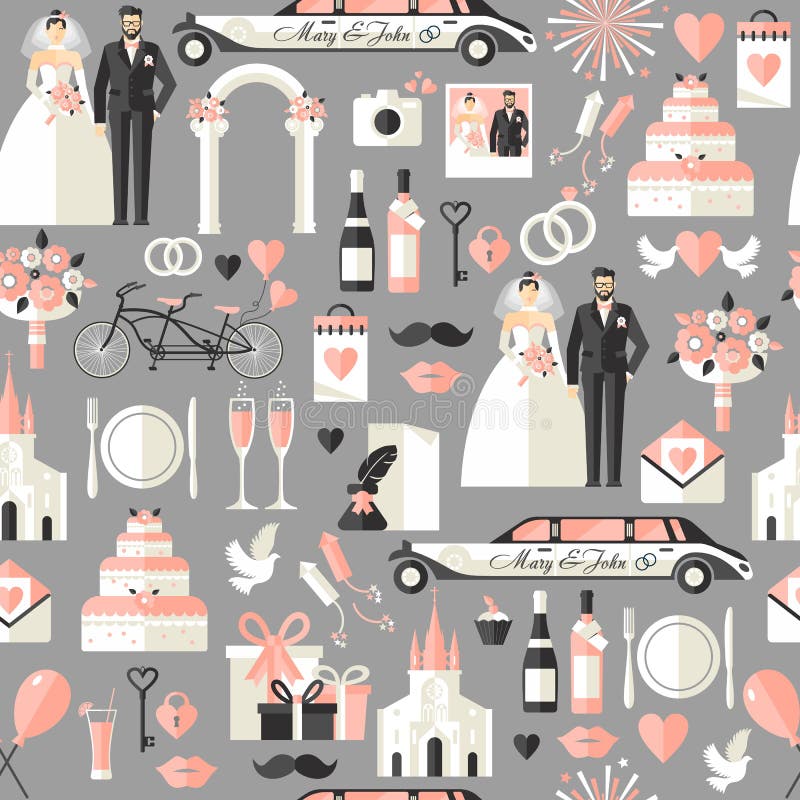 Wedding symbols set. stock vector. Illustration of groom - 57886994