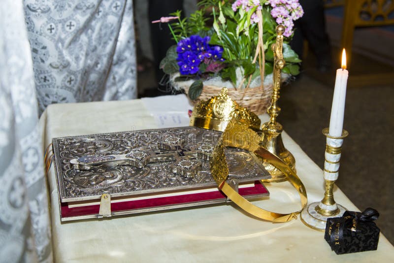 Priest Table Arrange for a Wedding Stock Image - Image of blessing ...