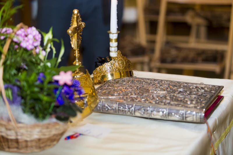 Priest Table Arrange for a Wedding Stock Photo - Image of testament ...