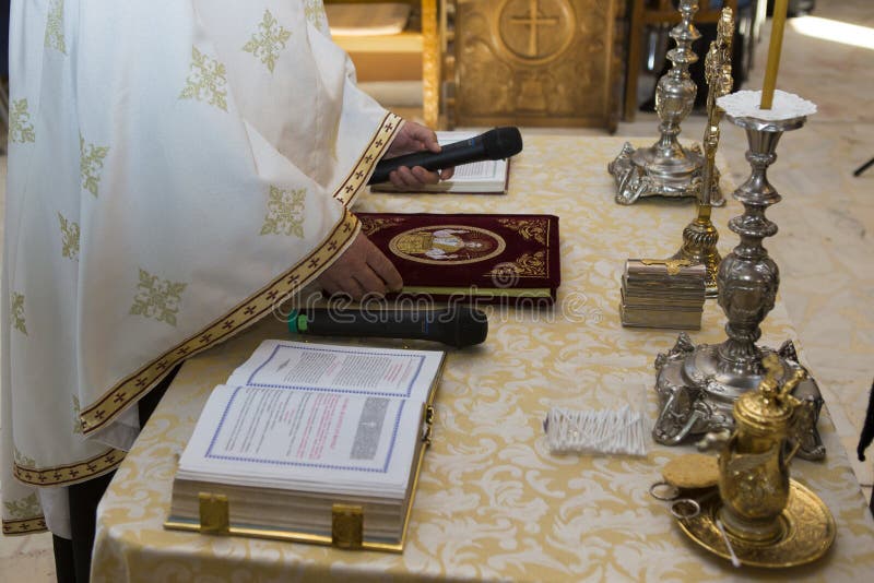 Priest Table Arrange for a Wedding Stock Photo - Image of christian ...