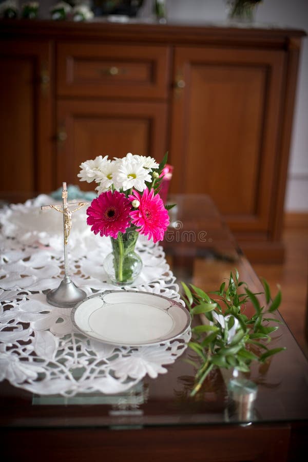 Wedding table with a cross stock photo. Image of elegant - 54841134