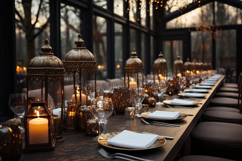 Wedding Table Dressing in Winter Stock Photo - Image of centerpiece ...