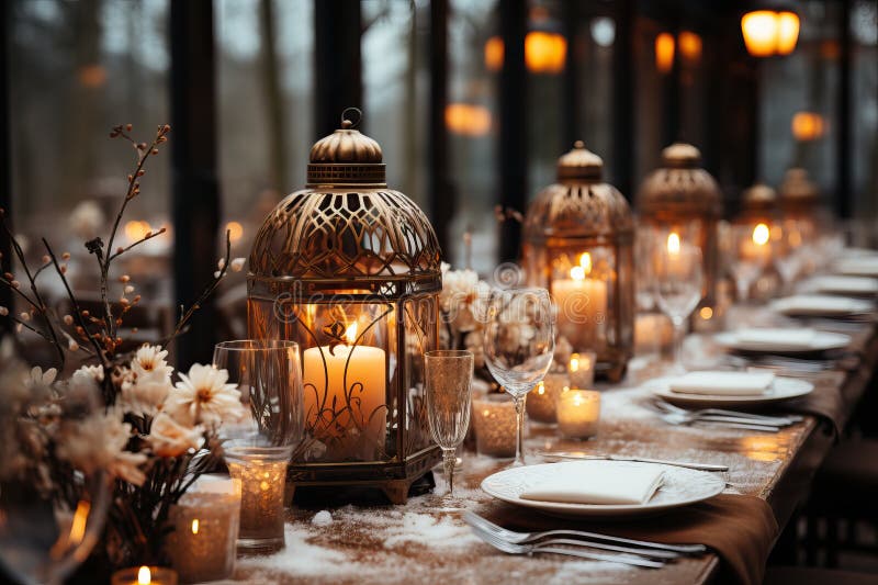 Wedding Table Dressing in Winter Stock Image - Image of decor, warmth ...