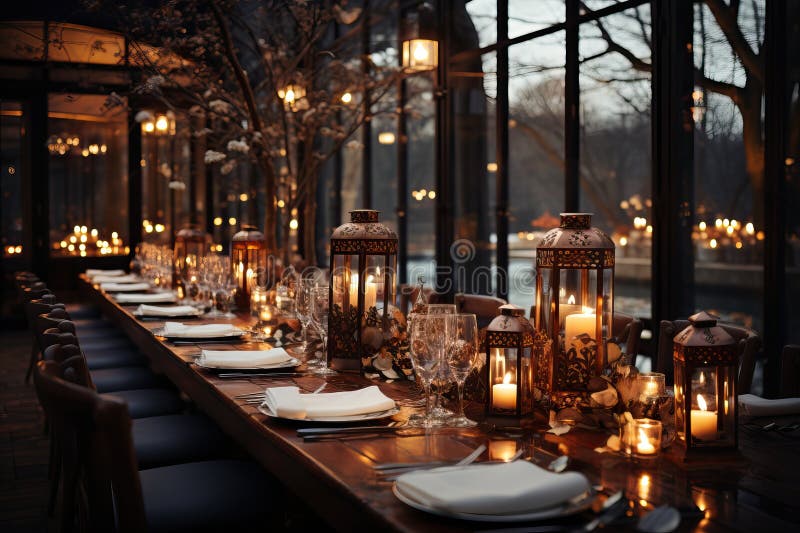 Wedding Table Dressing in Winter Stock Photo - Image of candles, cozy ...