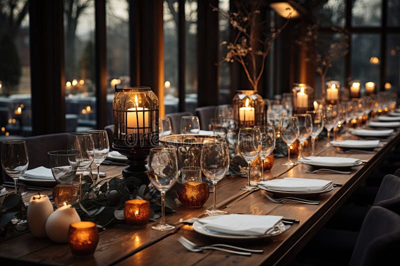 Wedding Table Dressing in Winter Stock Photo - Image of party, warmth ...