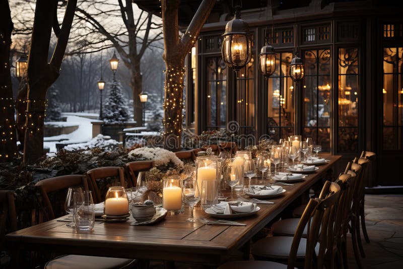 Wedding Table Dressing in Winter Stock Photo - Image of floristic ...