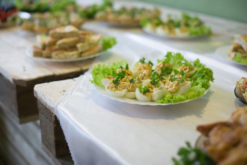 Wedding table with food stock image. Image of beautiful - 130906399