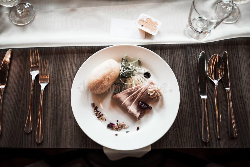 Wedding Table with Food,nice Place Setting Stock Image - Image of ...