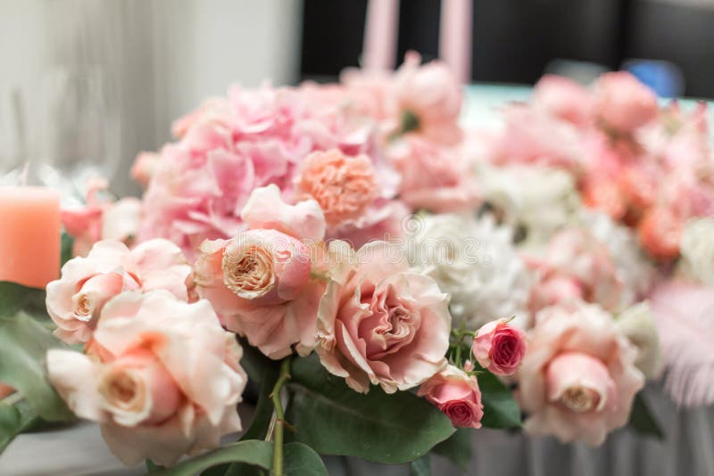 Wedding Table Newlyweds Decorated with Fresh Flowers Stock Photo ...