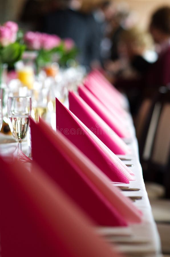 A Wedding Table with Pink Napkins Set for Dining Stock Image - Image of ...
