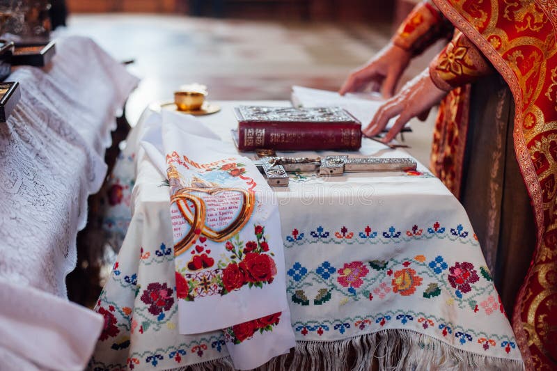 Wedding Table Priest with the Bible, a Crown Stock Image - Image of ...