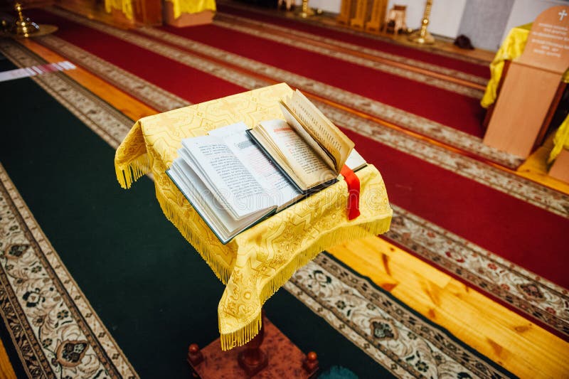Wedding Table Priest with the Bible, a Crown Stock Photo - Image of ...