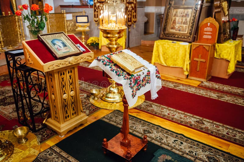 Wedding Table Priest with the Bible, a Crown Stock Photo - Image of ...
