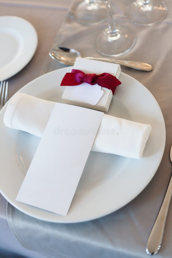 Wedding Table Set Up with Menu and Guest Placement Stock Image - Image ...