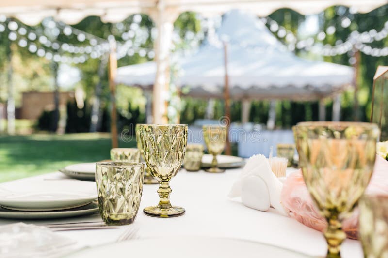 Wedding Table Setting and Decorations. Glass and Plate Stock Image ...