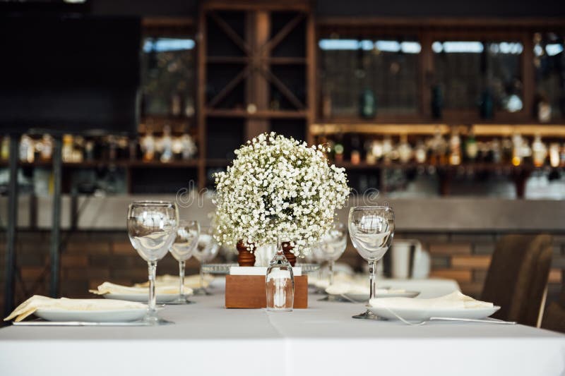 Wedding Table Setting for Guests in a Restaurant Stock Photo - Image of ...