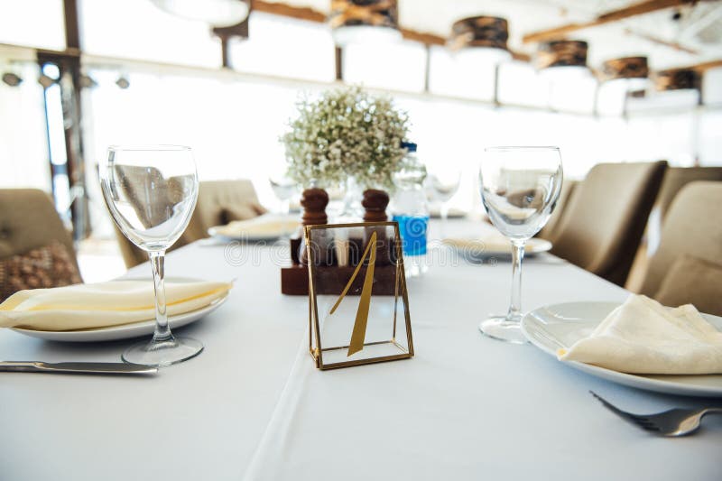 Wedding Table Setting for Guests in a Restaurant Stock Photo - Image of ...