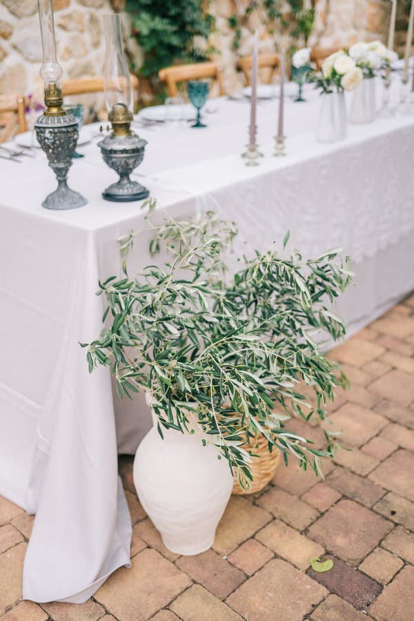 Wedding Table Setting in Mediterranean Style Stock Photo - Image of ...