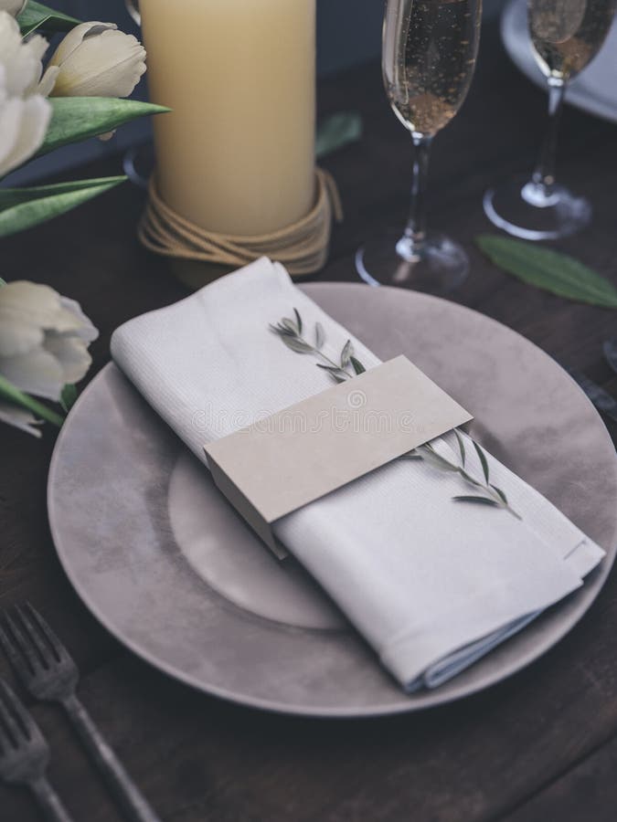 Wedding Table Setting. Place Card Mockup. Stock Image - Image of ...