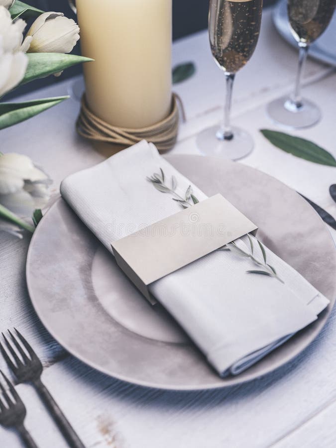 Wedding Table Setting. Place Card Mockup. Stock Photo - Image of ...