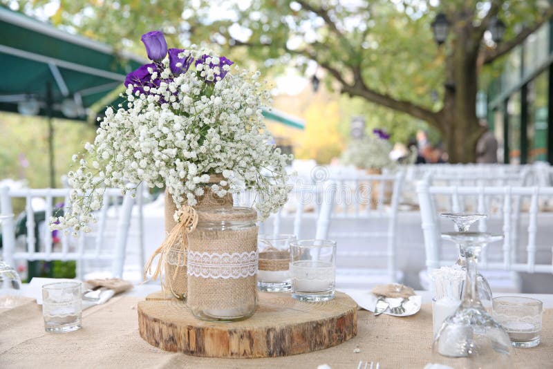 Wedding Table Setting in Rustic Style Stock Photo - Image of ...