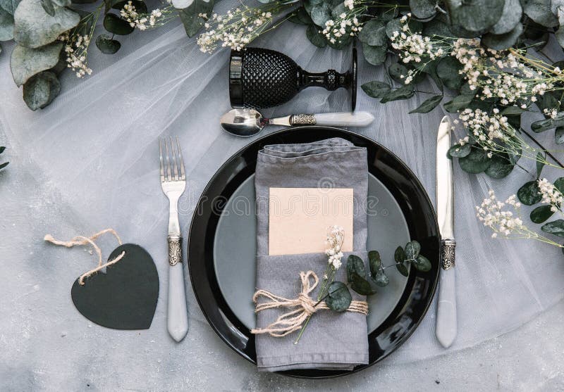 Wedding Table Setting. Shabby Chic Style Stock Image - Image of green ...