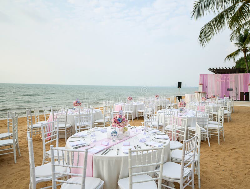 Wedding Table Setup at Beach Wedding Ceremony on the Beach with Stock ...
