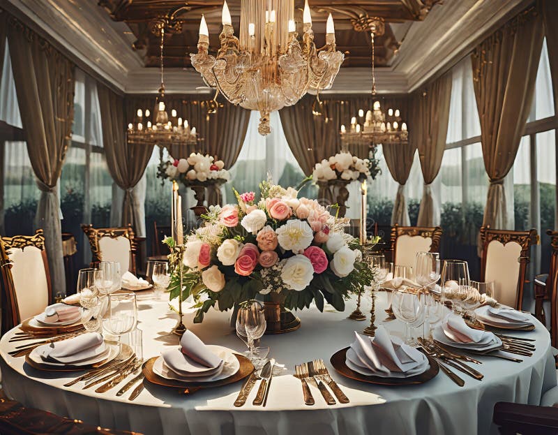 Wedding Tables with Decorations Stock Illustration - Illustration of ...