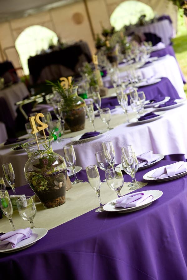 Wedding Tables - Green and Purple Stock Image - Image of event, cater ...