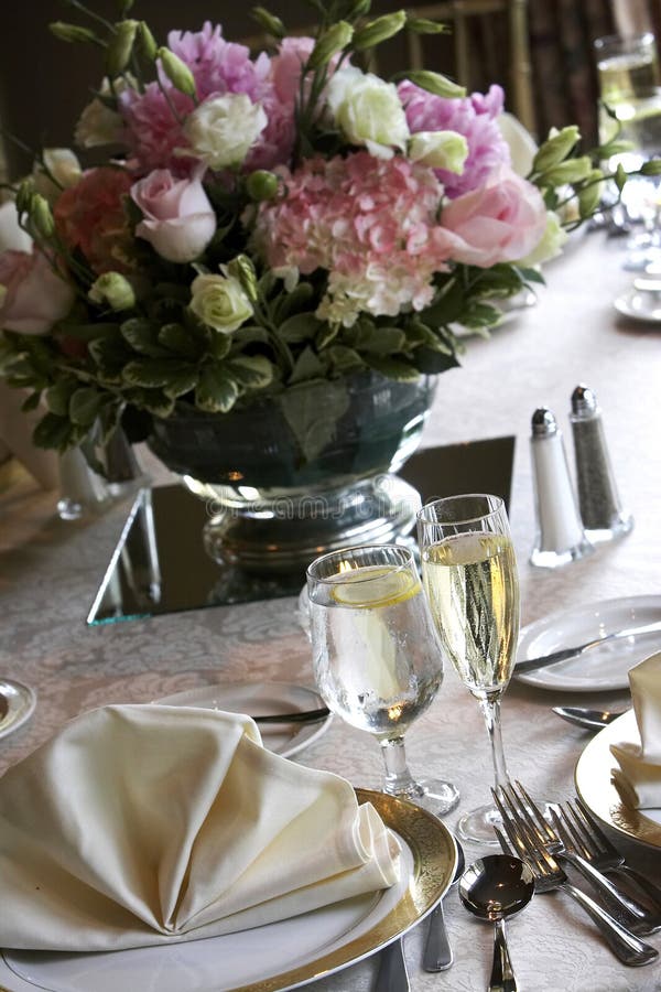 Wedding Tables Set for Fine Dining Stock Photo - Image of flower, fork ...