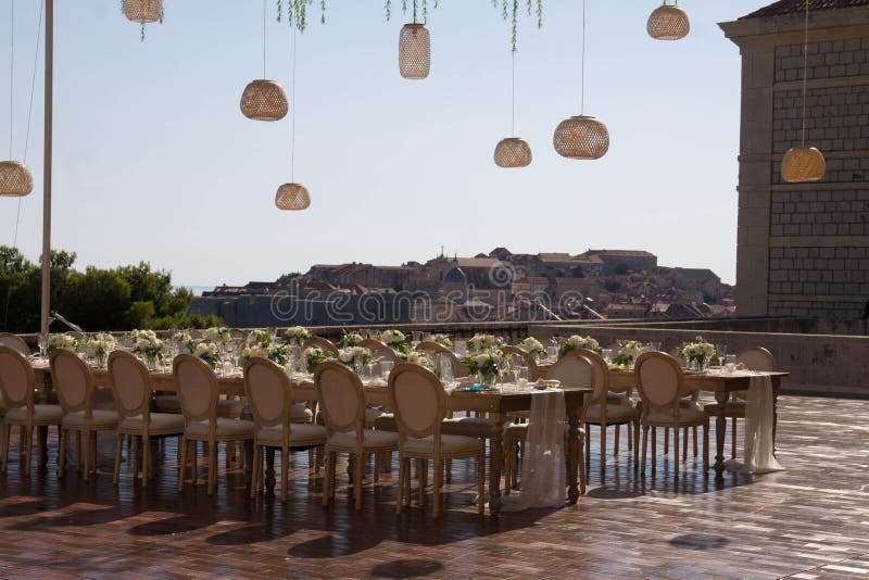 Wedding tables setting stock image. Image of location - 253041131