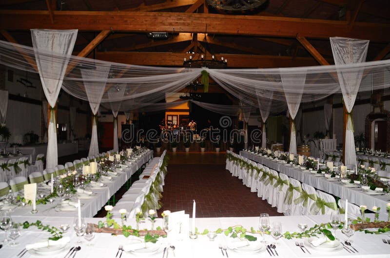 Wedding with Tables and Stage Editorial Stock Image - Image of ...
