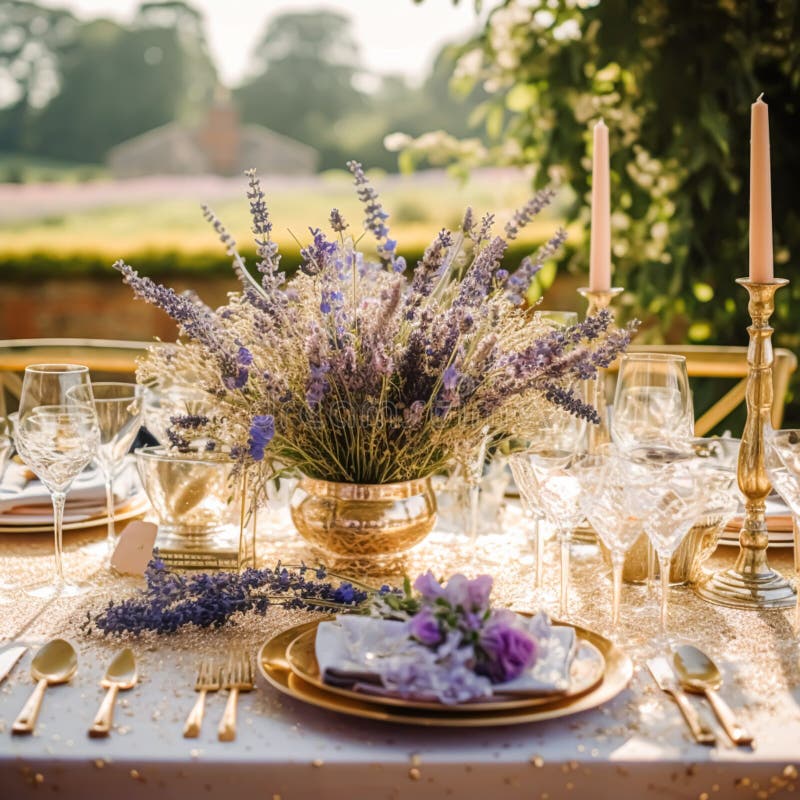 Wedding Tablescape, Elegant Formal Dinner Table Setting, Table Scape with Lavender Decoration ...