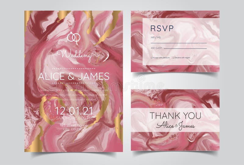 Wedding Template with Liquid Marble Texture for Wedding Invite Stock ...