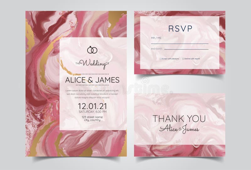 Wedding Template with Liquid Marble Texture for Wedding Invite Stock ...