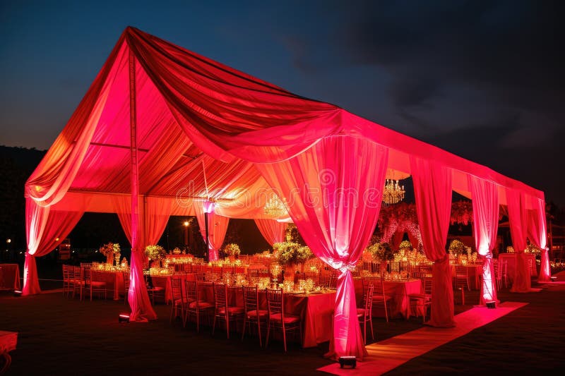 Wedding Tent at Night Red and Pink Color Stock Illustration ...