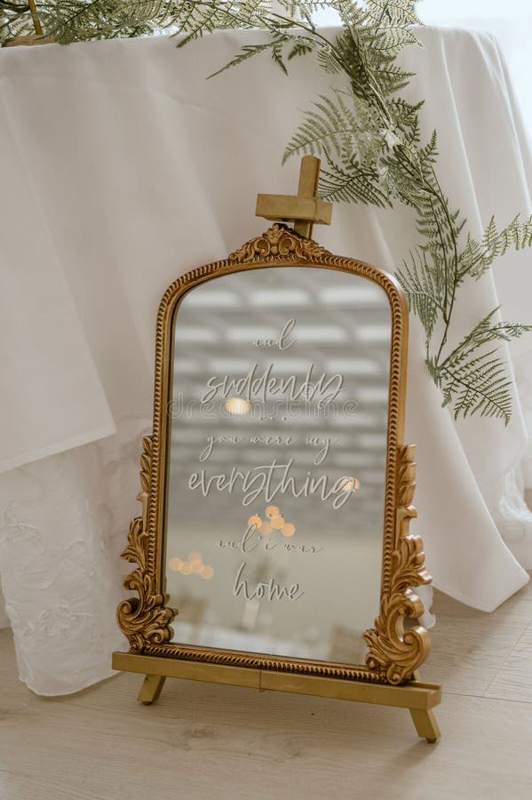 Wedding-themed Mirror Adorned with Floral Design Stock Image - Image of ...