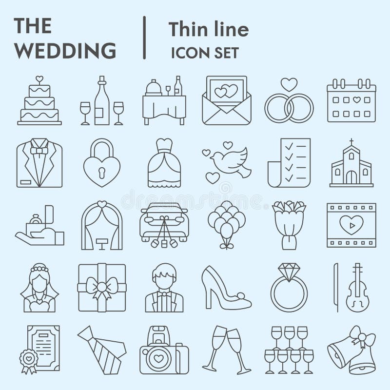 Wedding Thin Line Icon Set. Getting Married Collection, Vector Sketches ...