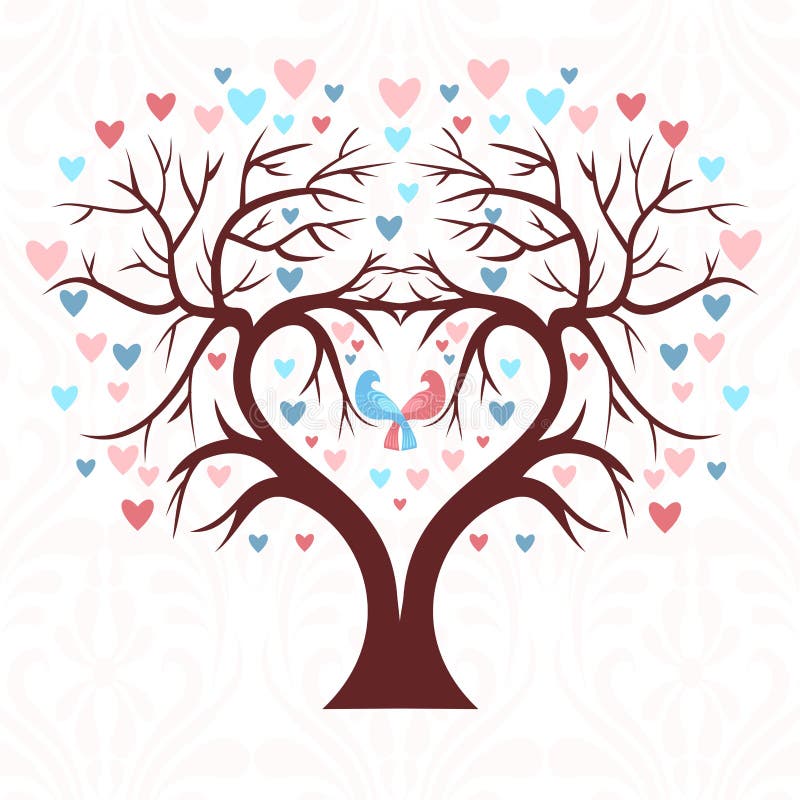 The Wedding Tree in the Shape of a Heart with Two Birds Stock Vector ...