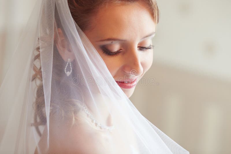 Bride wearing bridal veil stock photo. Image of relaxed - 26316860