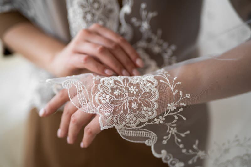 Wedding Veil Close-up of Embroidered Pattern on Hand Stock Photo ...