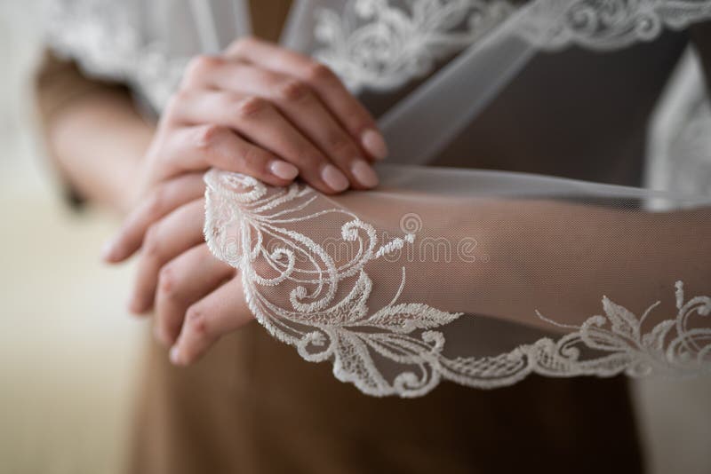 Wedding Veil Close-up of Embroidered Pattern on Hand Stock Image ...
